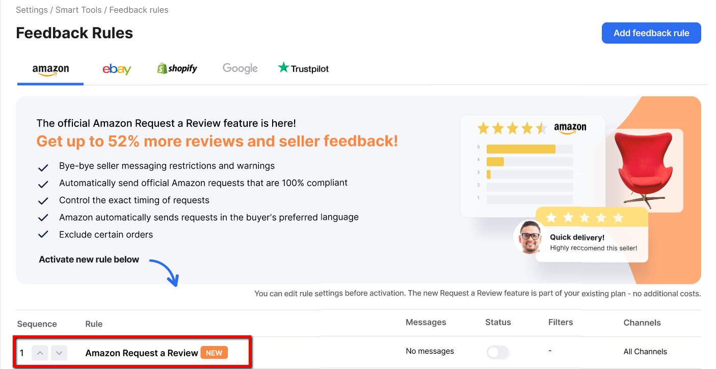 Using Amazon's Request a Review feature | eDesk Feedback | eDesk Support Knowledge Base