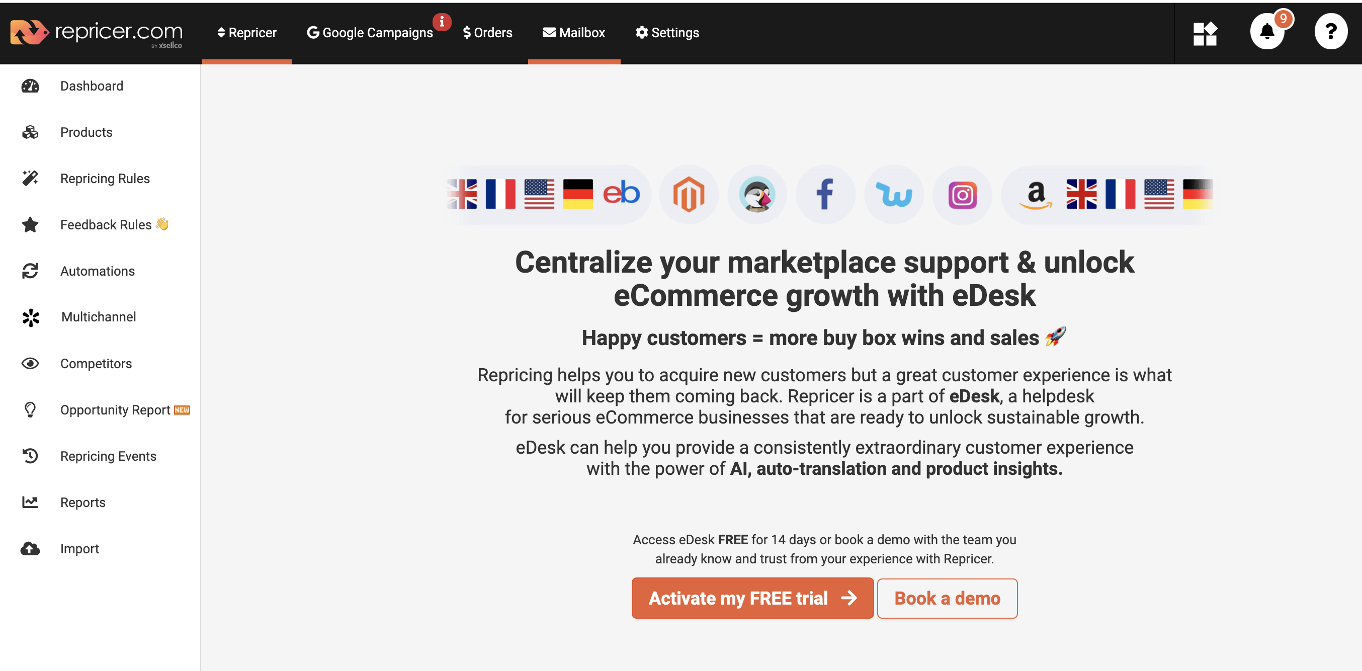 Trialing eDesk via Repricer | Link your marketplaces | eDesk Support ...