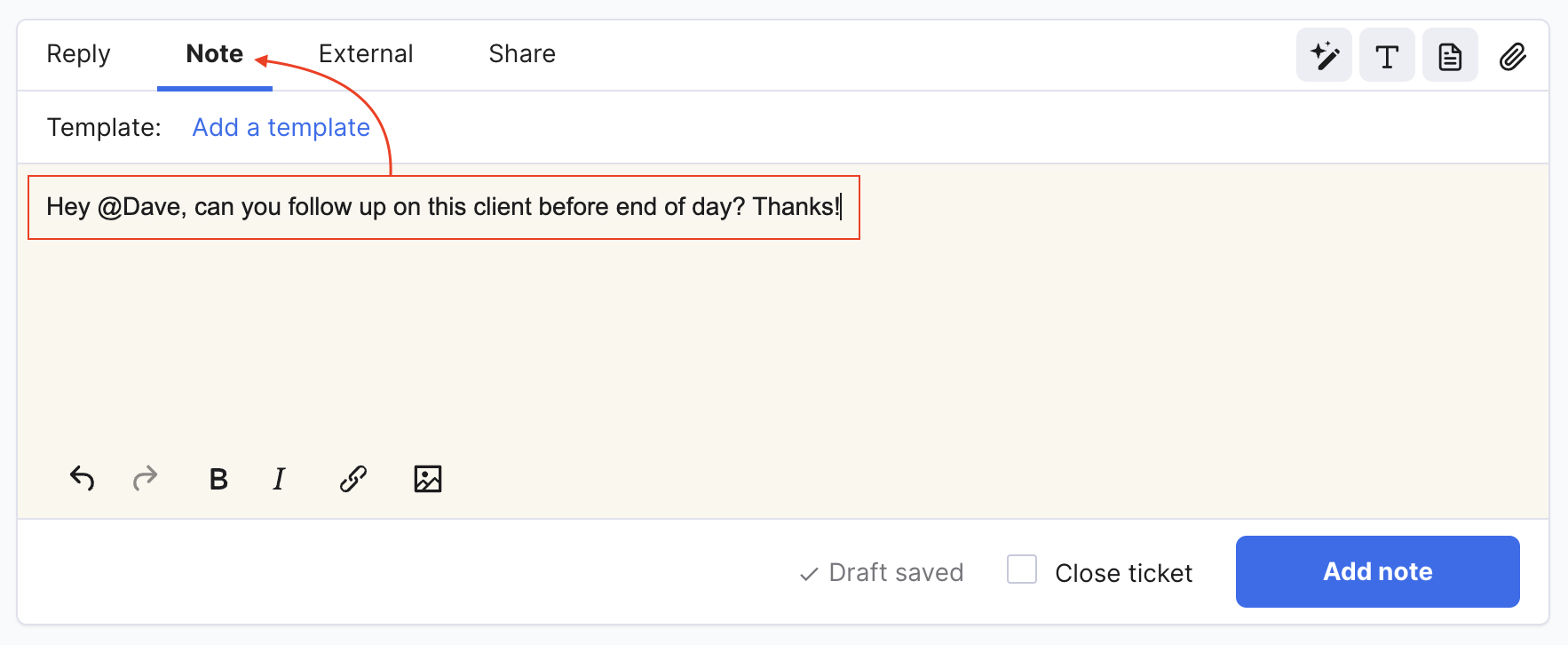 Adding an internal note | Getting started | eDesk Support Knowledge Base