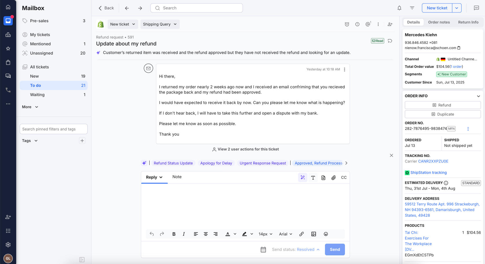 Exploring the ticket view | Mailbox and ticket handling | eDesk Support ...